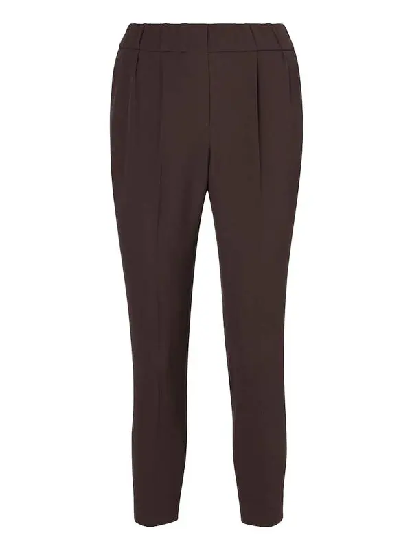 Brunello Cucinelli Cropped Crepe Slim Pants - Brown