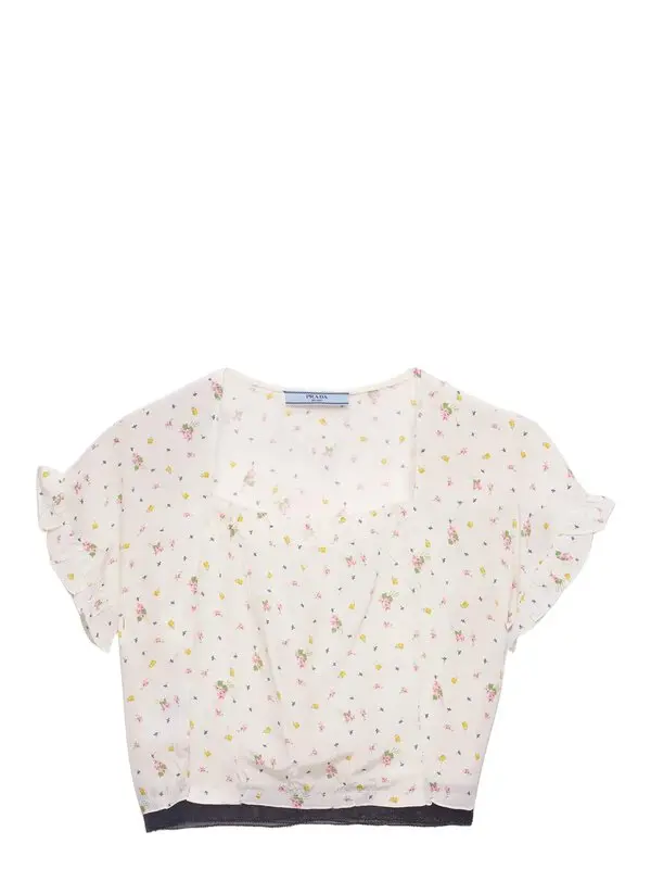 Prada Floral Print Pongé Crop Top - White