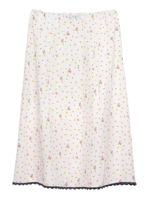 Prada Floral Print Pongé Flared Skirt - White