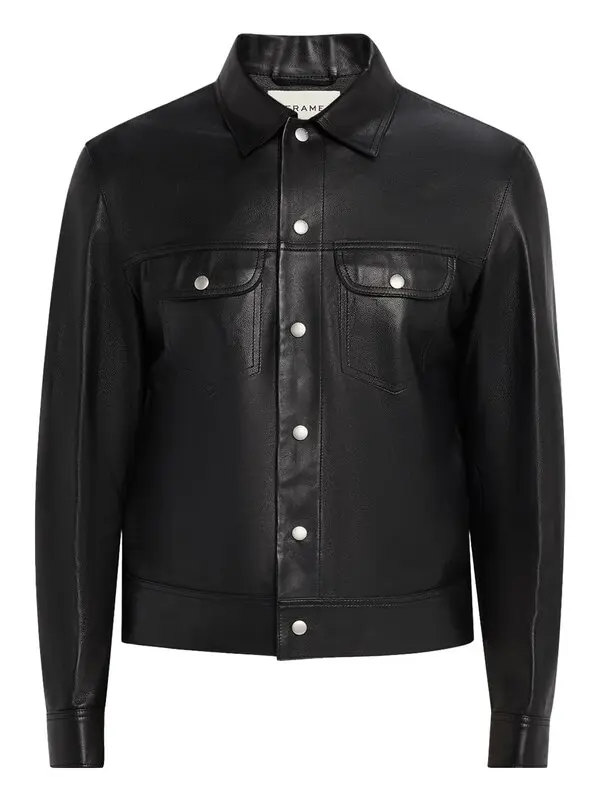 FRAME Leather Trucker Jacket - Black