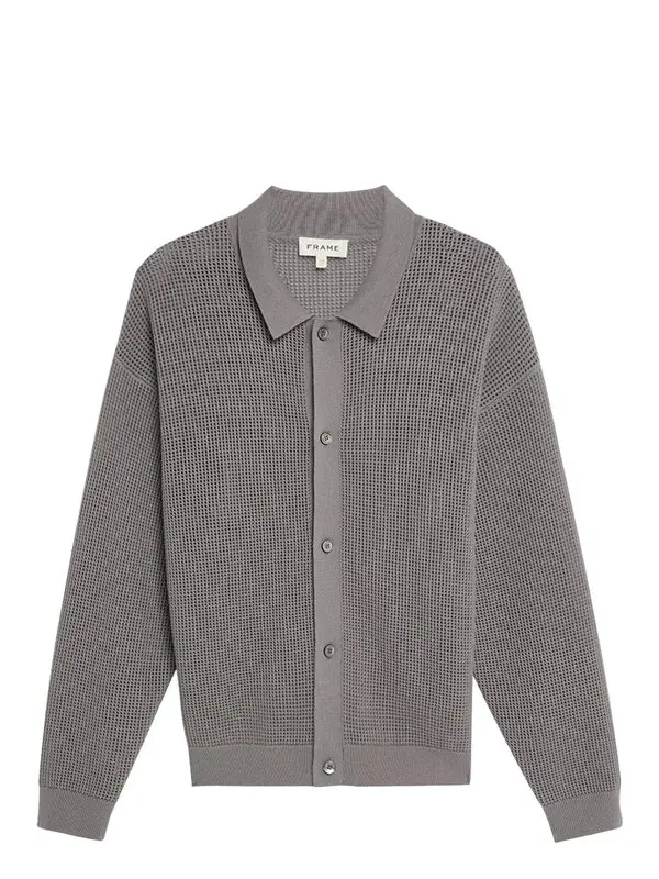 FRAME Mesh-knit Buttoned Cardigan - Cloud Grey