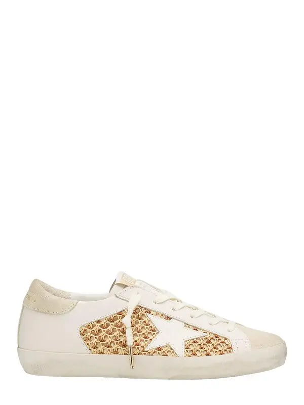 Golden Goose Super-star Raffia Net Leather Low-top Sneakers - White/beige/eggnog