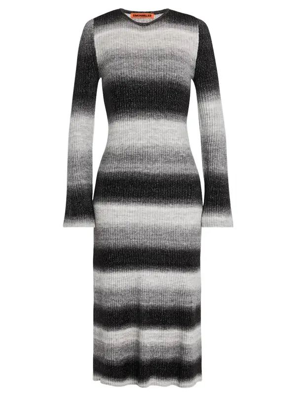 SIMONMILLER Axon Stripe Long-sleeve Midi Sweater Dress - Black Macadamia Multi