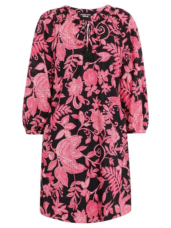 Johnny Was Floral-print Mini Shift Dress With Tassels - Alycia