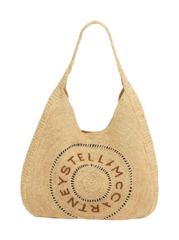 Stella McCartney Logo Crochet Raffia Hobo Bag - Natural Tan