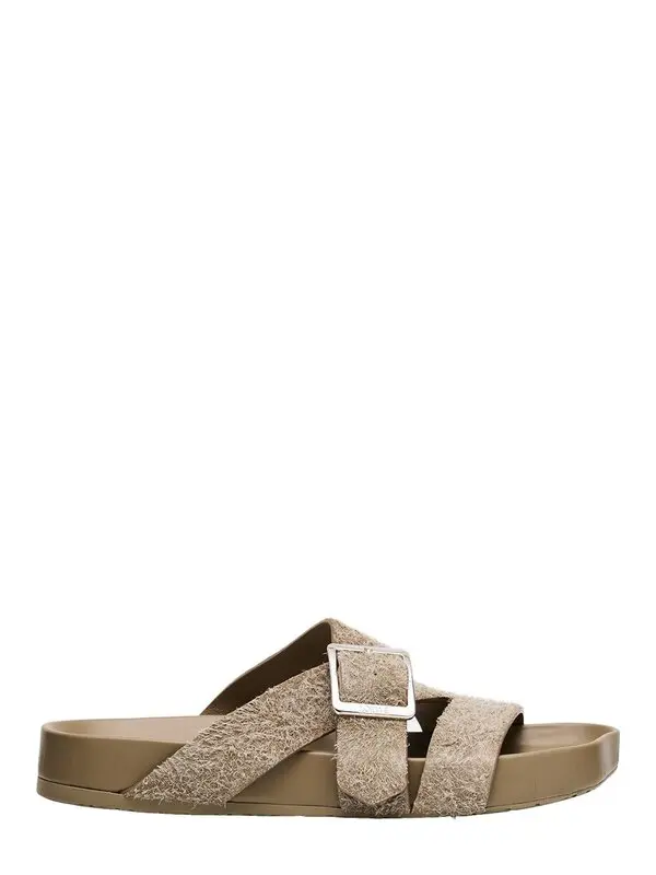 Loewe Ease Brushed Suede Buckle Slide Sandals - Khaki Green