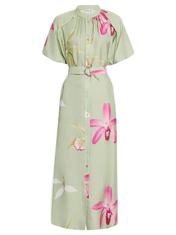 PALM NOOSA Emilia Floral-print Shirtdress - Pistachio Petals