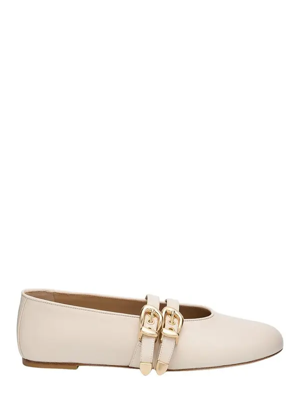 STUART WEITZMAN Maven Leather Mary Jane Ballerina Flats - Offwht