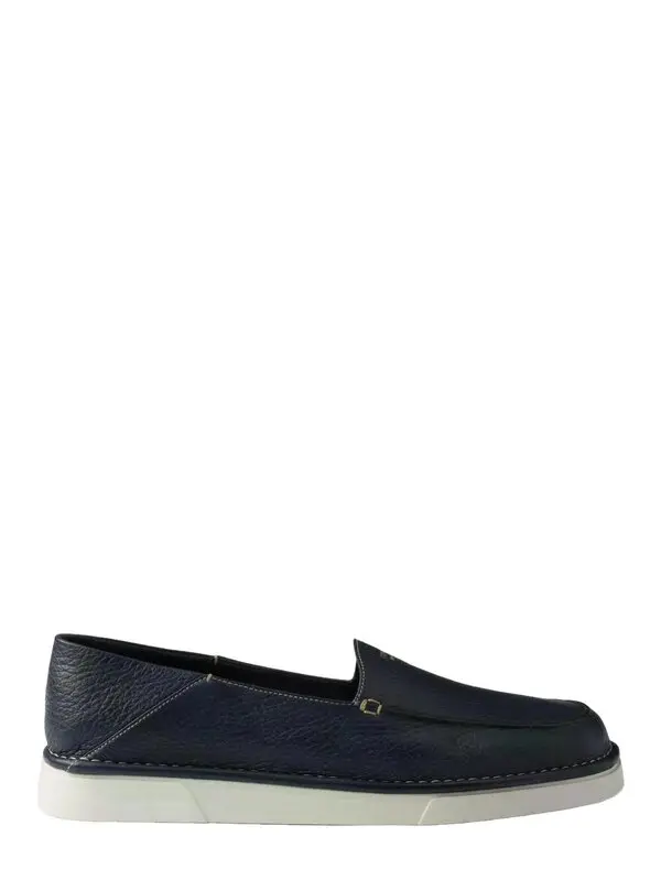 Prada Textured Leather Loafers - Blue