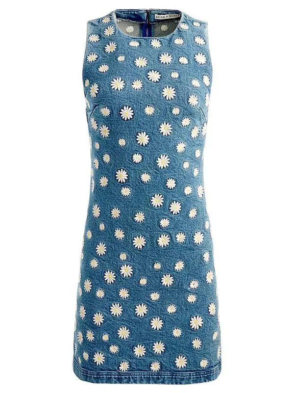 Alice + Olivia Wynell Embroidered Denim Mini Dress - Medium Wash