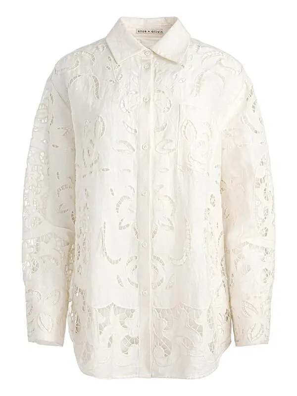 Alice + Olivia Finely Eyelet Oversized Shirt - Off White