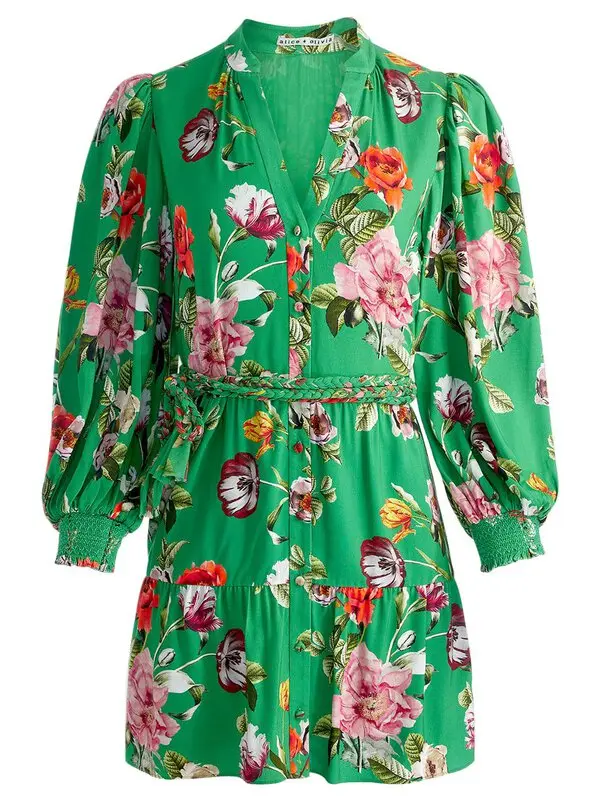 Alice + Olivia Floral Antonette Mini Shirtdress - Hamptons Floral Large