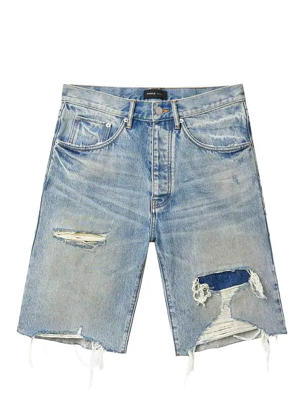 PURPLE BRAND Faros Distressed Denim Shorts - Lt Indigo