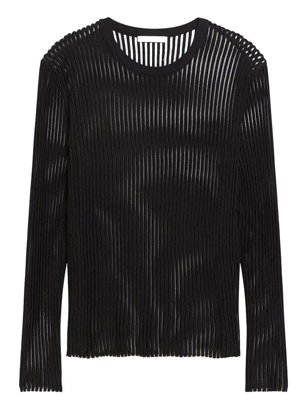 Helmut Lang Sheer Vertical Ribbed Top - Black
