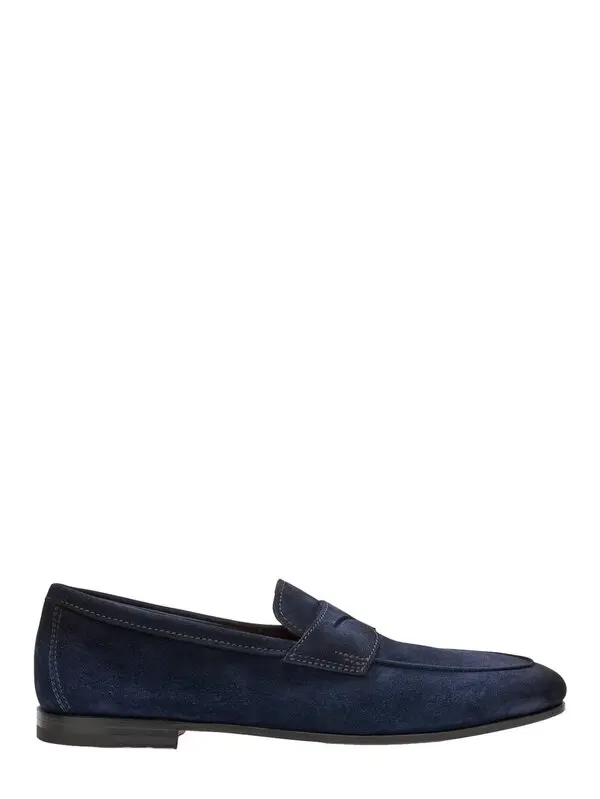 Santoni Carlos Suede Penny Loafers - Navy
