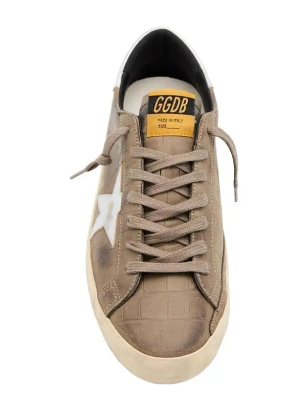 GOLDEN GOOSE Super-star Croc-printed Sneakers - Brown/silver