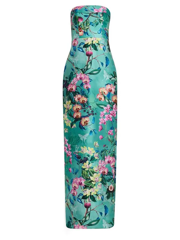 Theia Lulu Floral-print Mikado Gown - Lush Greenwood