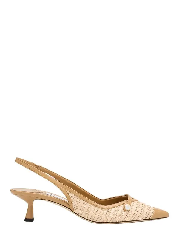 JIMMY CHOO Amita 45 Raffia Slingback Pumps - Cappuccino/natural