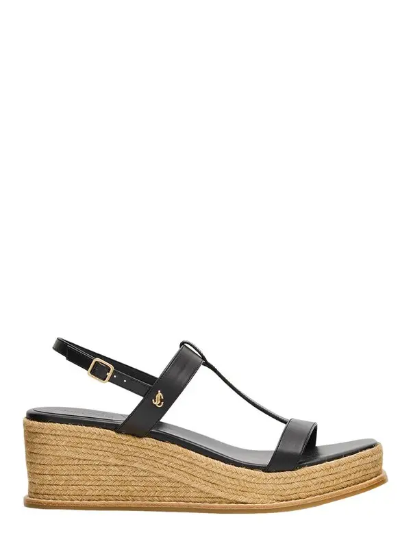 JIMMY CHOO Theia 60 Vacchetta Wedge Sandals - Black