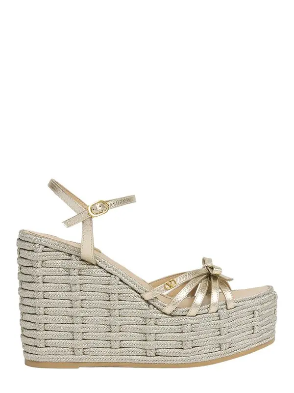 Valentino Garavani Metallic Bow Ankle-strap Wedge Espadrilles - Platino
