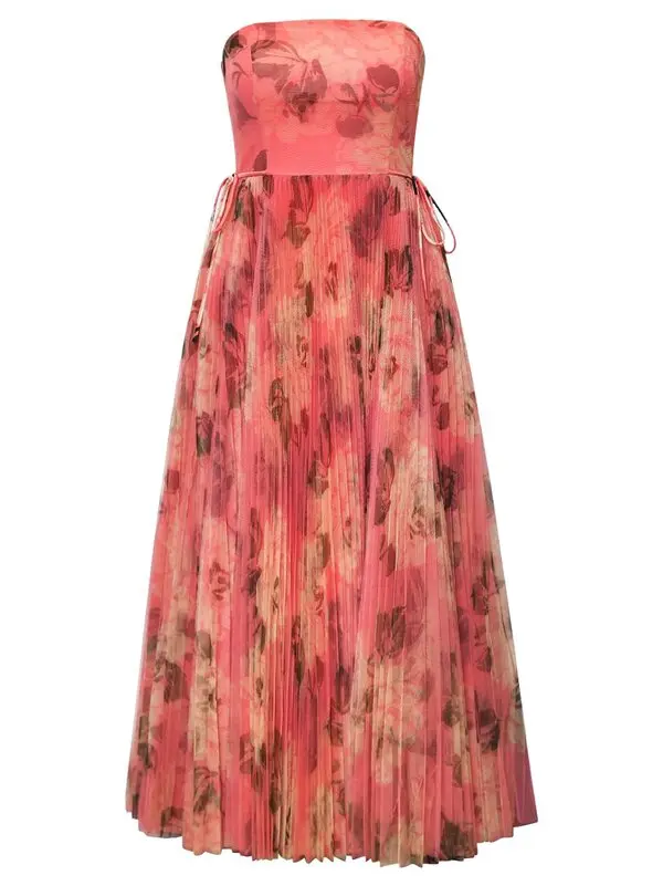 HUTCH Costella Pleated Floral-print Tulle Gown - Pink Dry Brush Floral