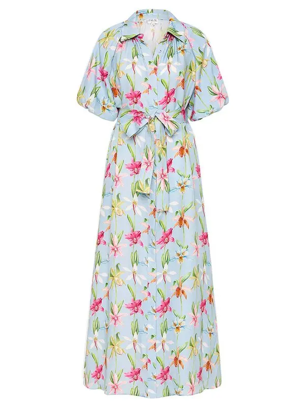 PALM NOOSA Carla Floral-print Maxi Shirt Dress - Colourful Orchid