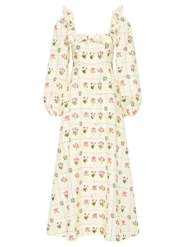 PALM NOOSA Floral-print Linen Maxi Dress - Flower Ceramics