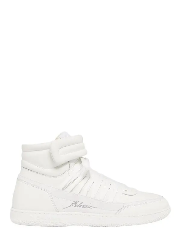 Balmain Swan Leather Mid-top Sneakers - White/silver