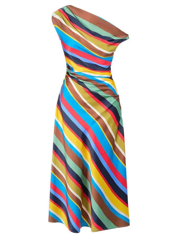 Staud Phara Silk Midi Dress - Market Stripe