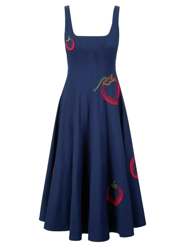 Staud Wells Poplin Midi Dress - Navy Roma