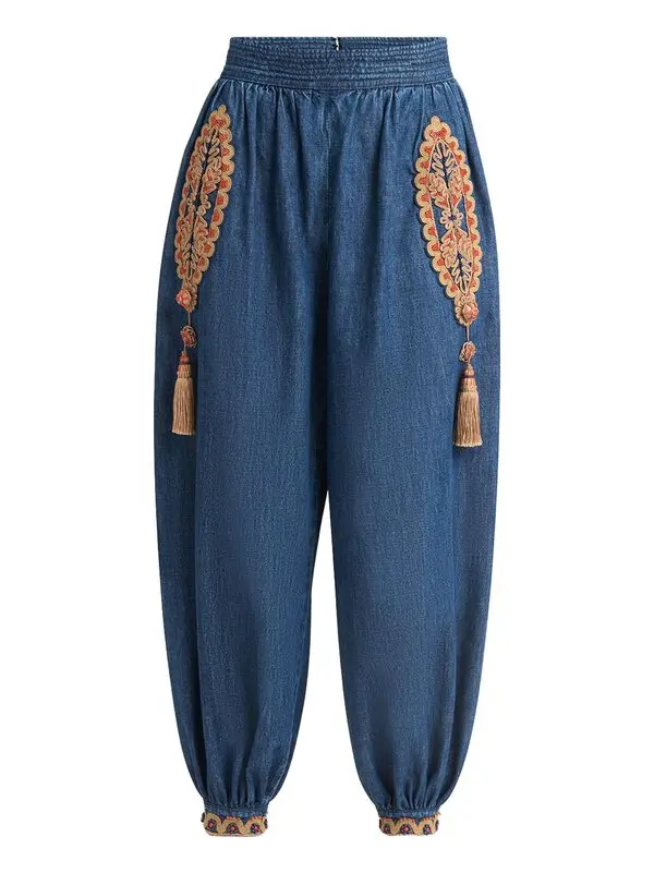Valentino Garavani Embroidered Chambray Blouson Trousers - Denim