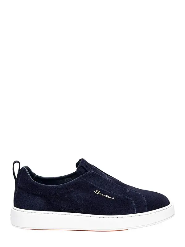 Santoni Suede Low-top Slip-on Sneakers - Blue