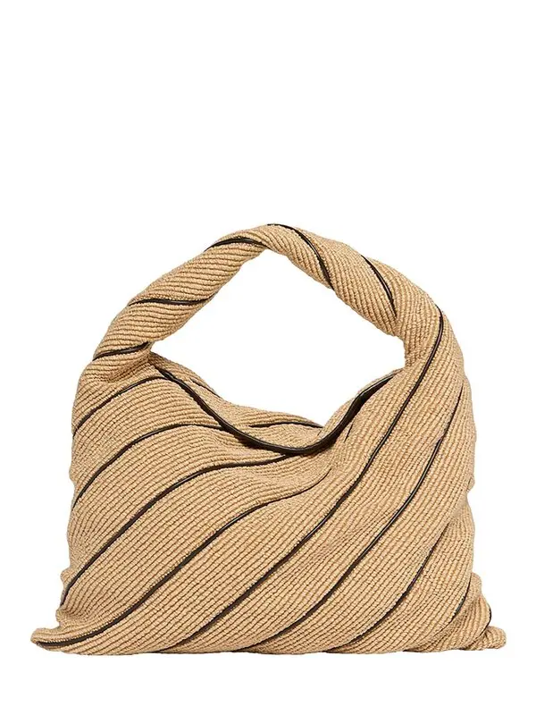Bottega Veneta Large Striped Raffia Shoulder Bag - Natural Fondant