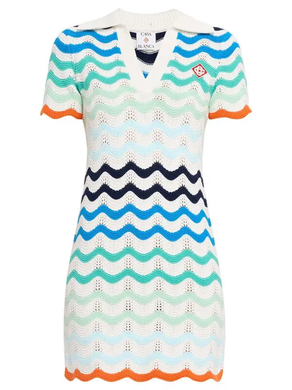 Casablanca Crochet Knit Mini Polo Dress - Wave
