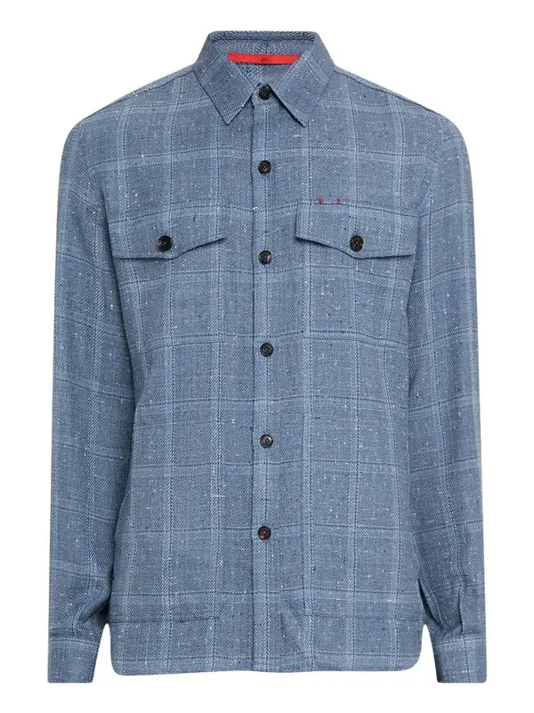 Isaia Wool And Silk Windowpane Overshirt - Light Blue