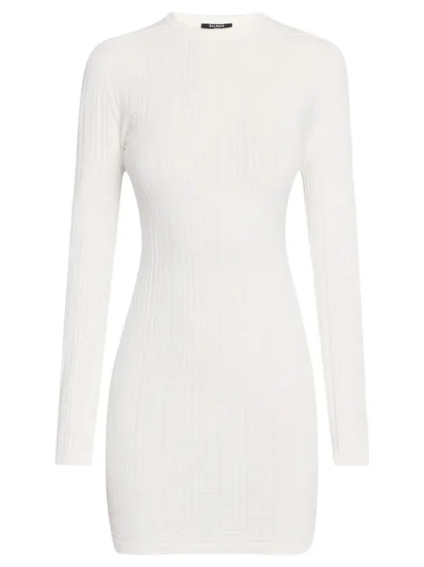Balmain Monogram Knit Bodycon Mini Dress - Natural