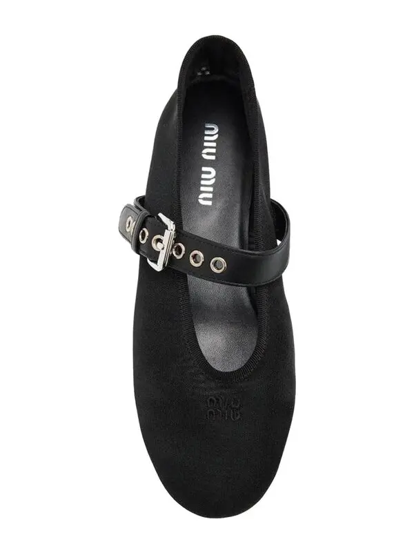 Miu Miu Mesh Buckle Mary-jane Ballerina Flats - Nero
