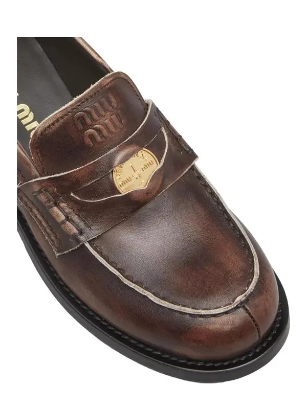Miu Miu Leather Penny Loafers - Ebano
