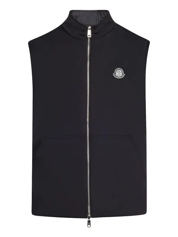 Moncler Full-zip Vest With Leather Emblem - Black