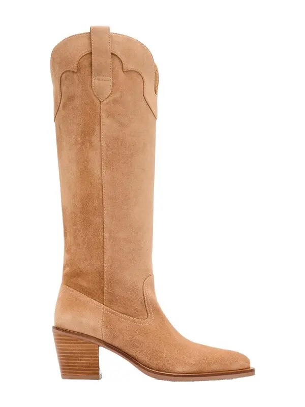 STUART WEITZMAN Felix Suede Western Boots - Camel
