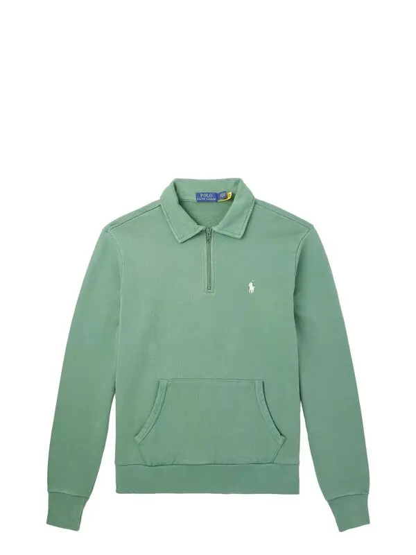 Polo Ralph Lauren Slim-fit Logo-embroidered Half-zip Sweatshirt - Green
