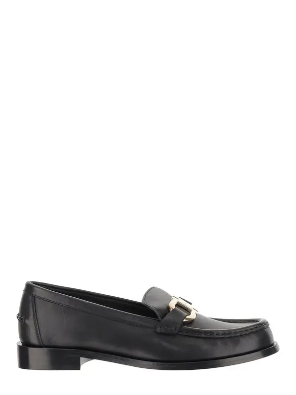 FERRAGAMO Calfskin Leather Moccasins With Gancini Ornament - Black