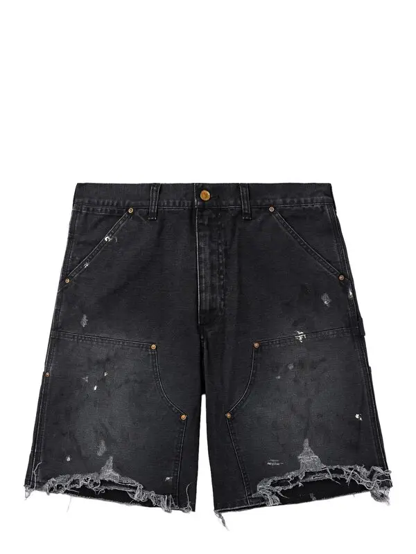 SAINT MXXXXXX Straight-leg Distressed Cotton Denim Shorts - Black