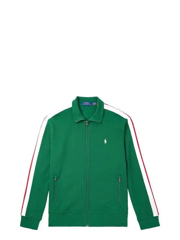 Ralph Lauren Striped Cotton-blend Jersey Zip-up Sweatshirt - Green