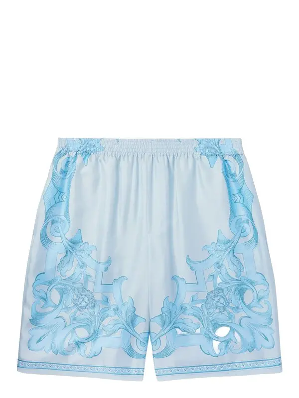 Versace Straight-leg Printed Silk-twill Shorts - Blue