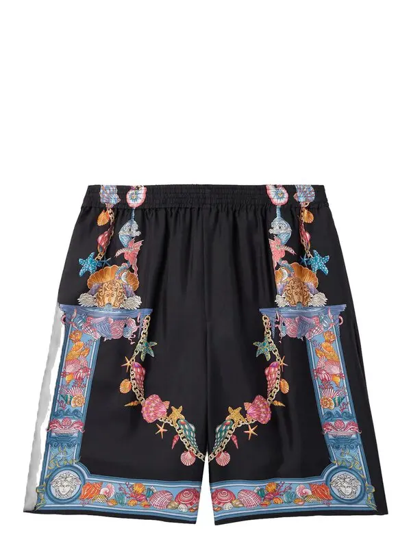 Versace Straight-leg Printed Silk-twill Shorts - Black