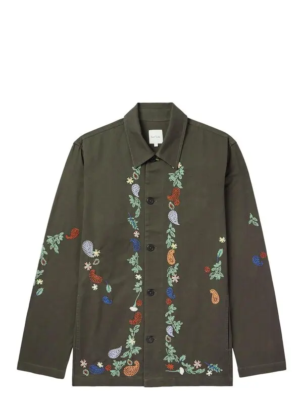 Paul Smith Embroidered Cotton-twill Overshirt - Green