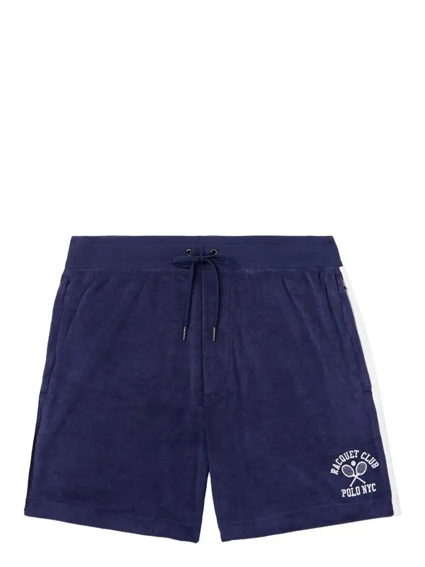 Ralph Lauren Straight-leg Logo-embroidered Striped Terry Shorts - Blue