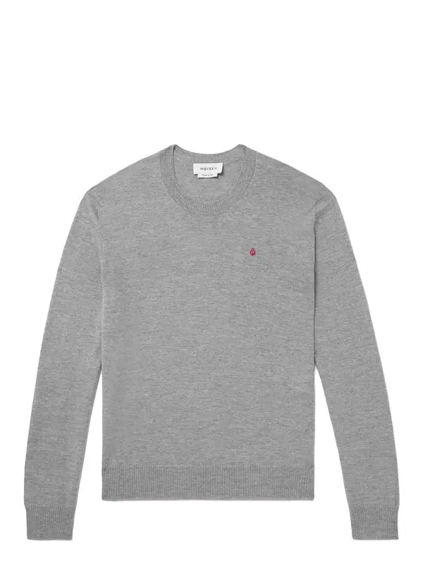 Alexander McQueen Logo-embroidered Wool Sweater - Gray