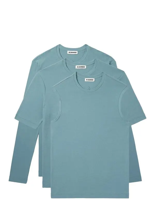 JIL SANDER Pack Of Three Slim-fit Logo-embroidered Cotton-jersey Tops - Blue